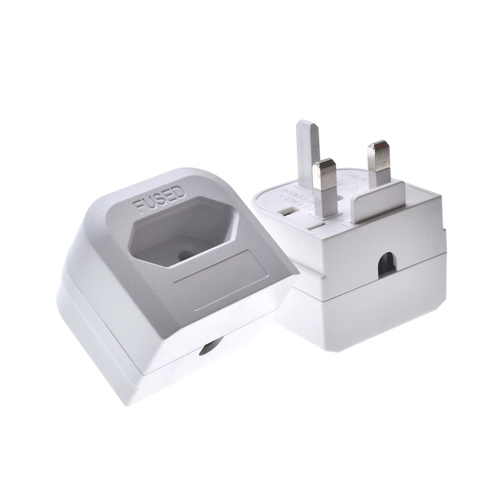 EU 2 Pin to UK 3 Pin Plug Adapter White Converter with 3A Fuse ...