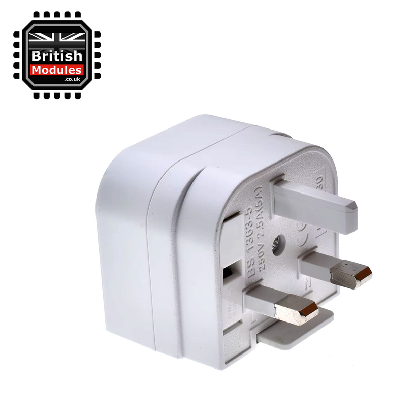 EU 2 Pin to UK 3 Pin Plug Adapter White Converter with 3A Fuse – British Modules