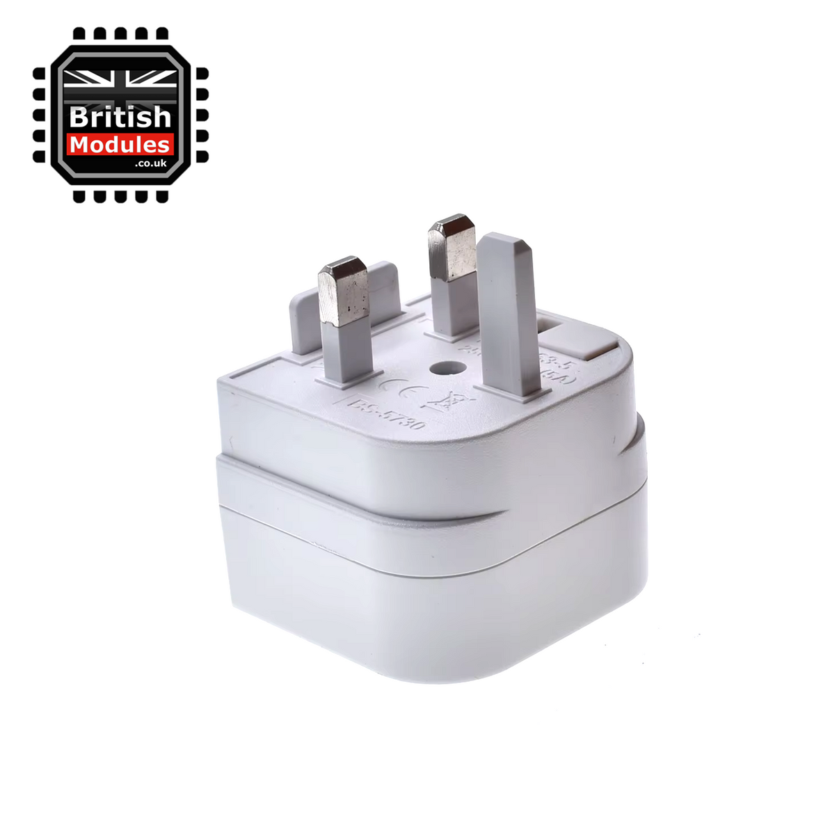 EU 2 Pin to UK 3 Pin Plug Adapter White Converter with 3A Fuse – British Modules
