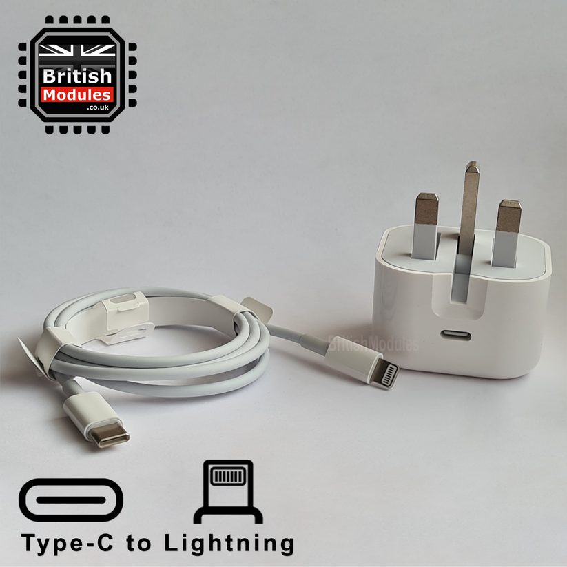 20W PD Fast Charging USB C Power Adapter UK Plug + USB C to Lightning ...